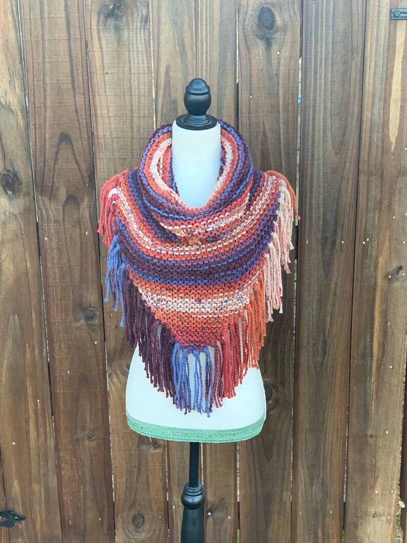 PATTERN: Knit Triangle Cowl. Scarf Fringe Quick Knit - Etsy