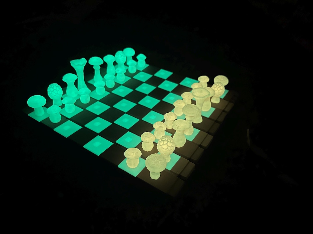 Glow in the Dark Mushroom Chess Set Pieces and Acorn Checkers Custom ...