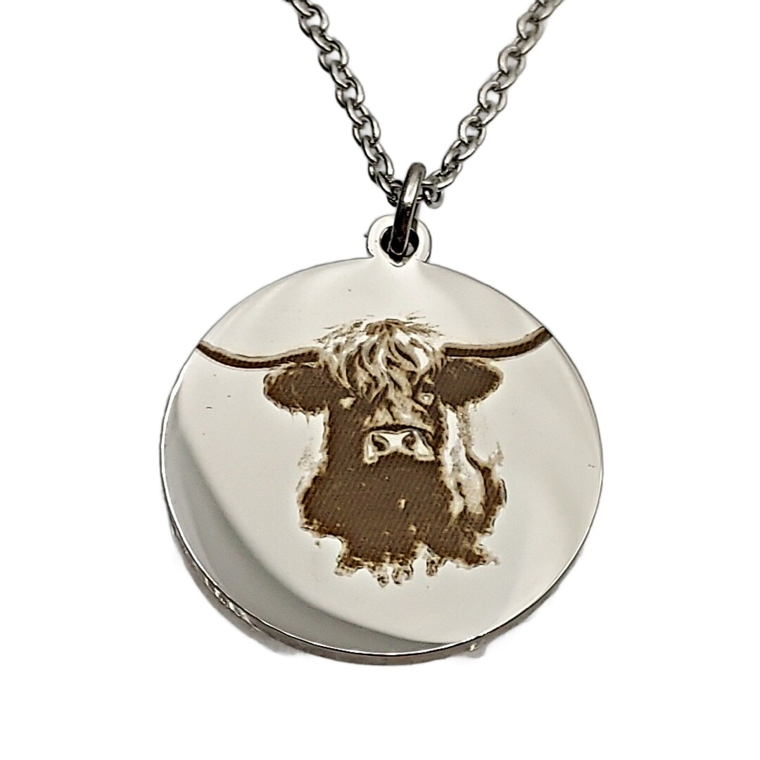 Scottish Highland Cow Laser Engraved Charm Necklace - Etsy