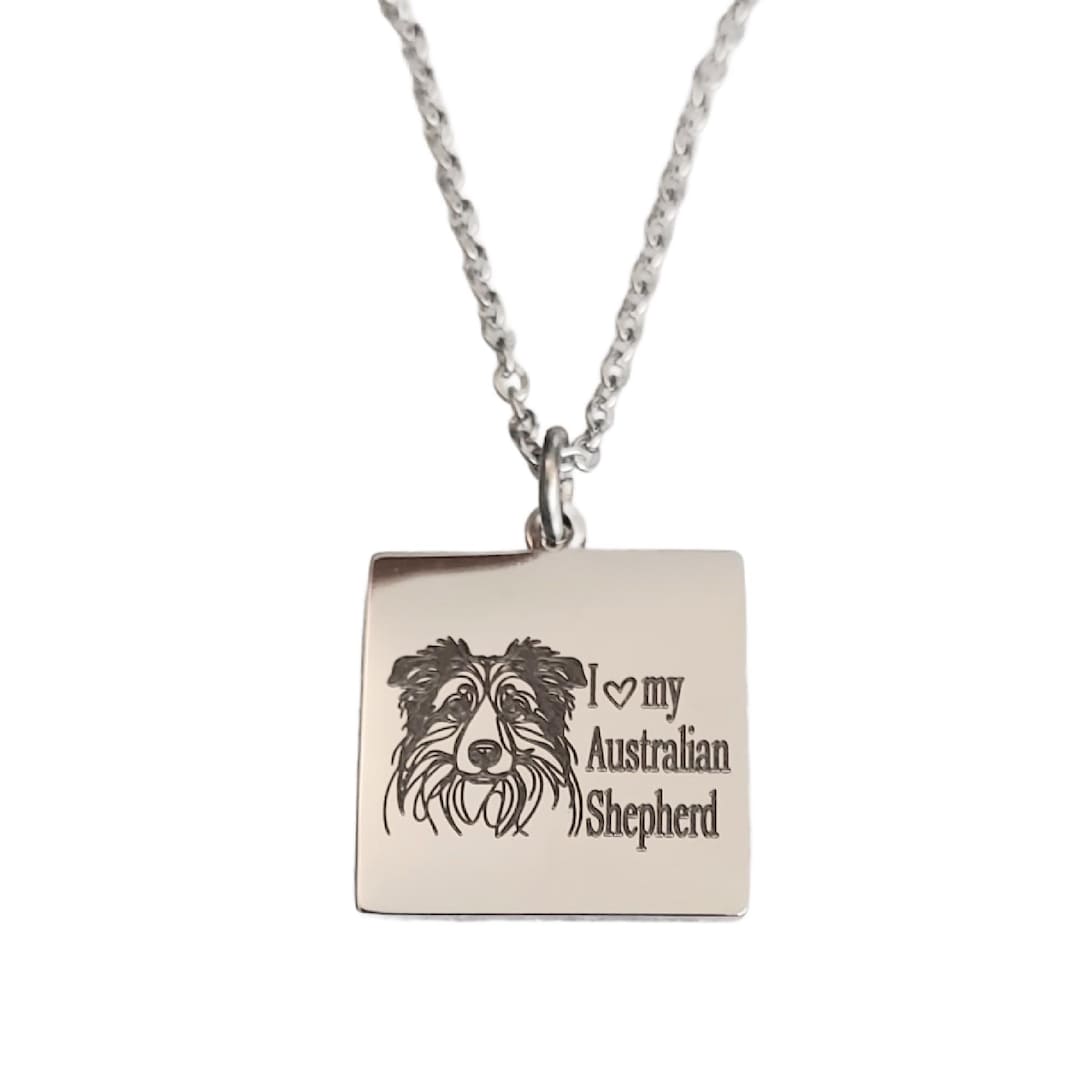 I Love My Australian Shepherd, Aussie Engraved Charm Necklace - Etsy