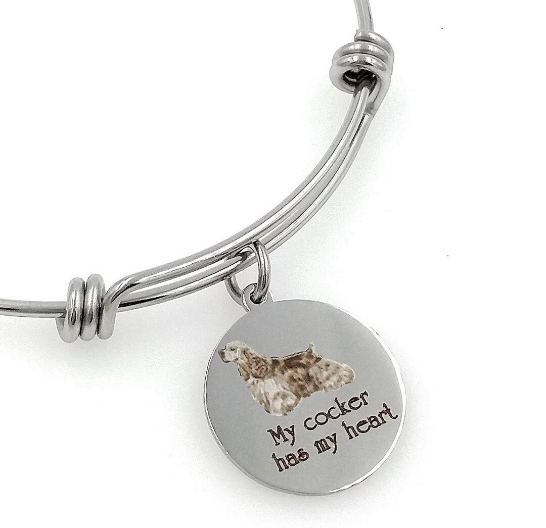 My Cocker, Cocker Spaniel Has My Heart Engraved Expandable Bangle ...