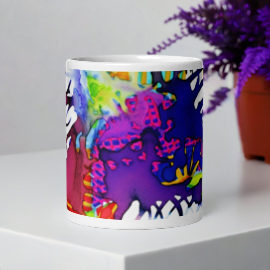 Hand Painted Abstract Mugs Unique Ceramic Coffee Cups With Colorful ...