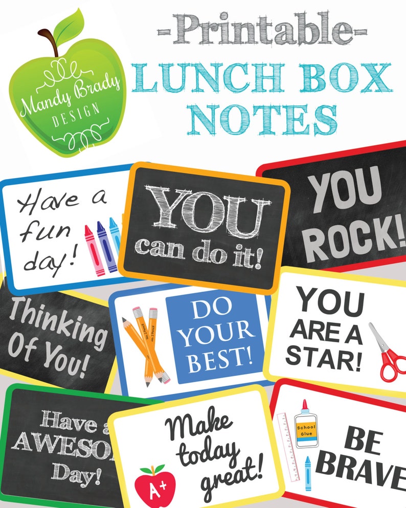 Lunch Box Notes | Instant Download | Printable Lunchbox Notes | Back to ...