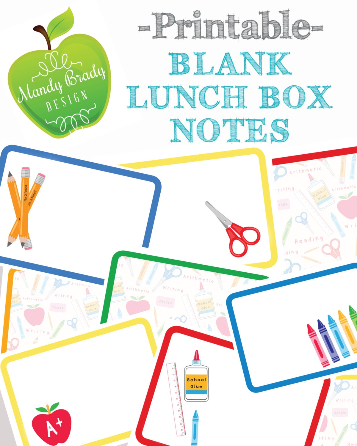 Blank Lunch Box Notes | Instant Download | Printable Blank Lunchbox ...