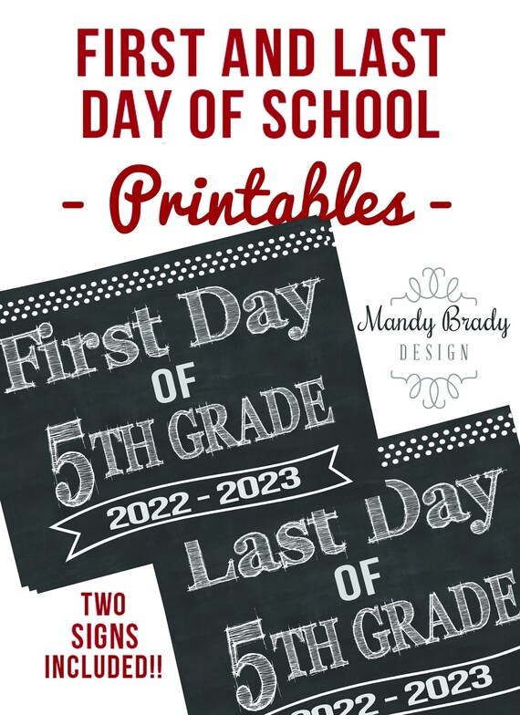First Day of Fifth Grade Printable Signs Last Day of Fifth - Etsy