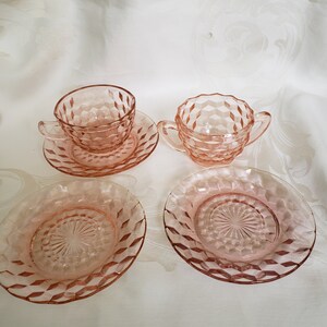 Dinnerware Set Pink Depression Glass Jeanette Glass Cubist Pattern 1 ...