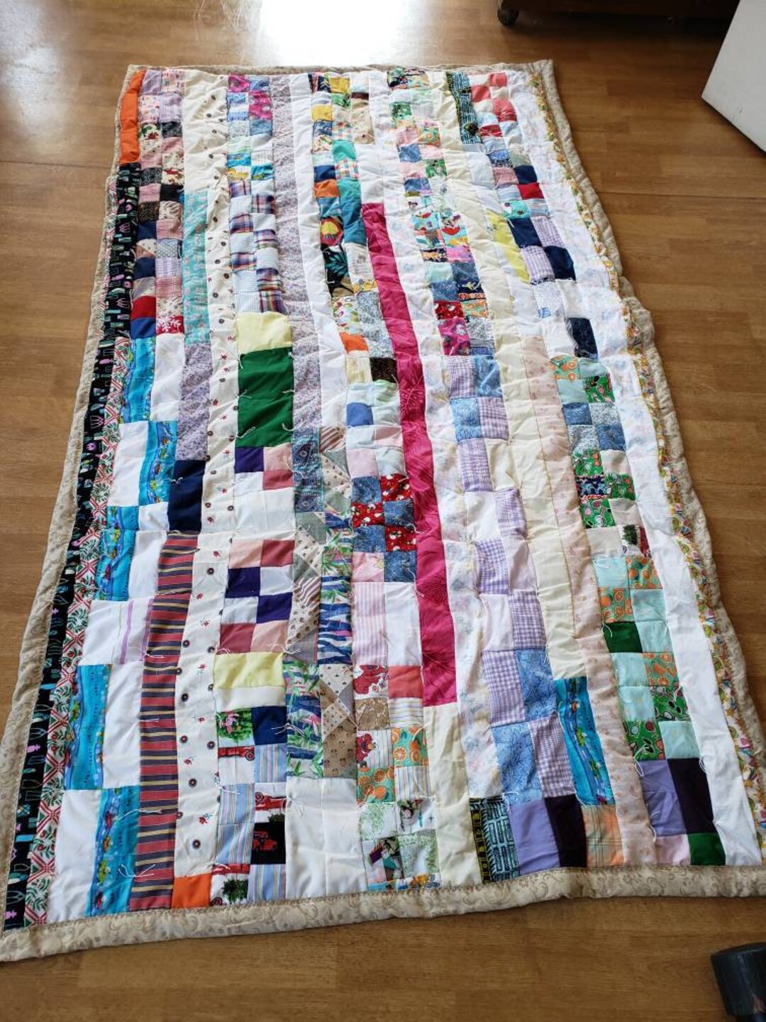 Vintage Handmade Quilt 42x72 Inches Hand Tacked, Patchwork, Vintage ...