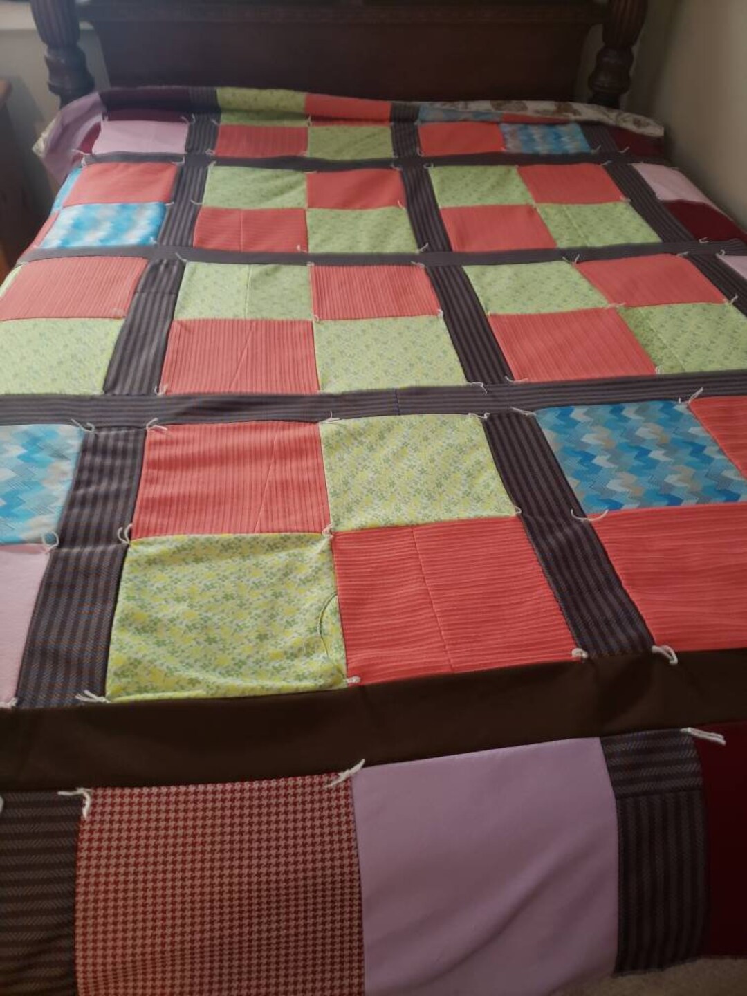 Vintage Handmade Quilt 64x82 Hand Tacked - Etsy