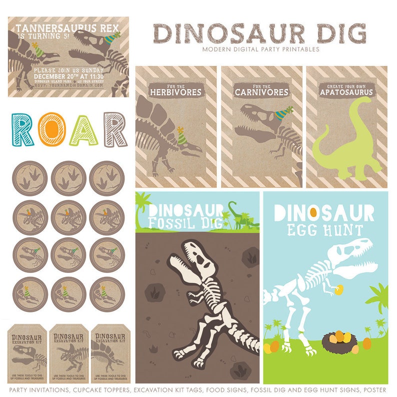 Modern Dinosaur Birthday Party Printable Kit and Custom Invitation - Etsy
