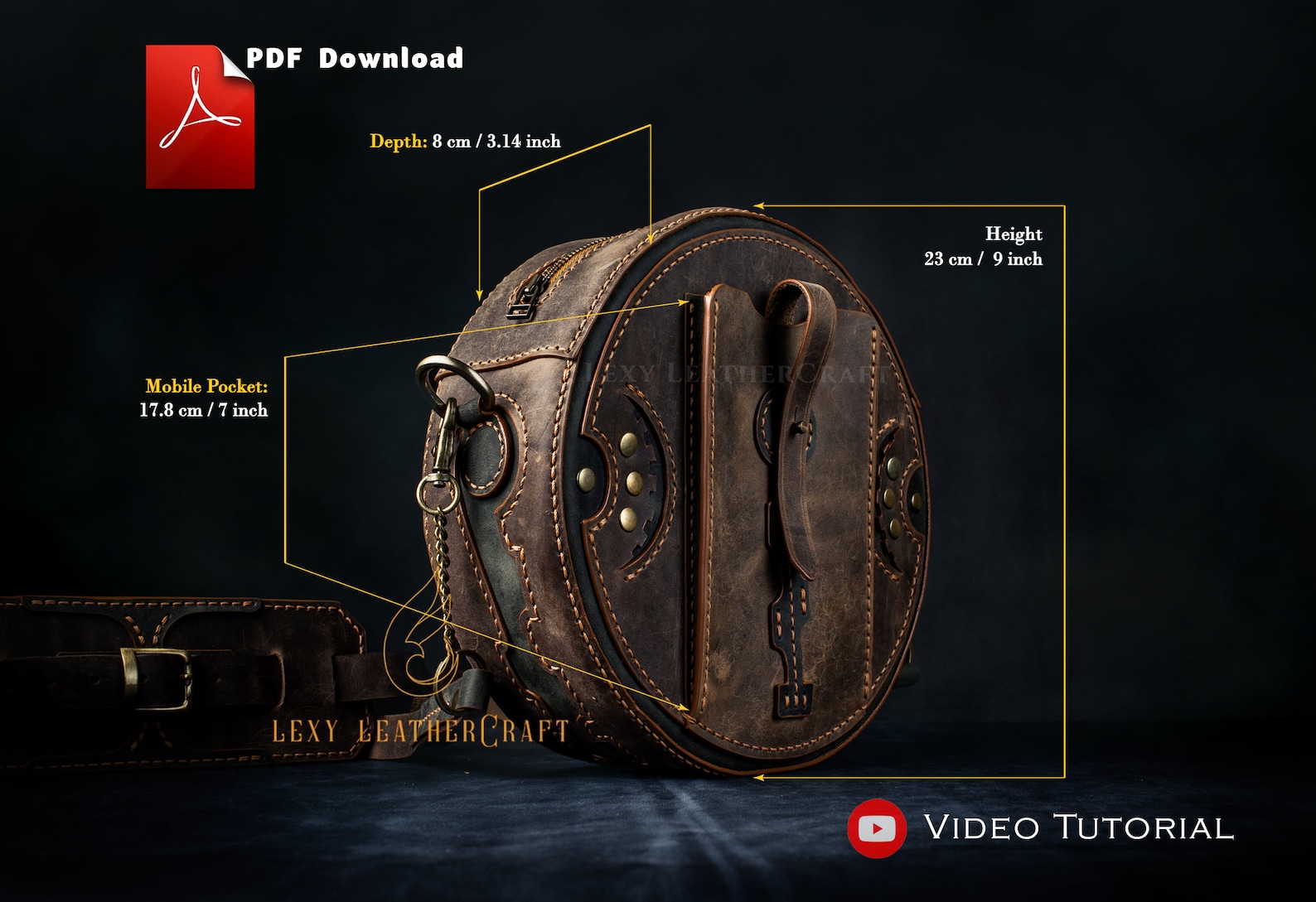 Round Bag Pattern - Leather Bag Pattern - Leather Bag Template ...