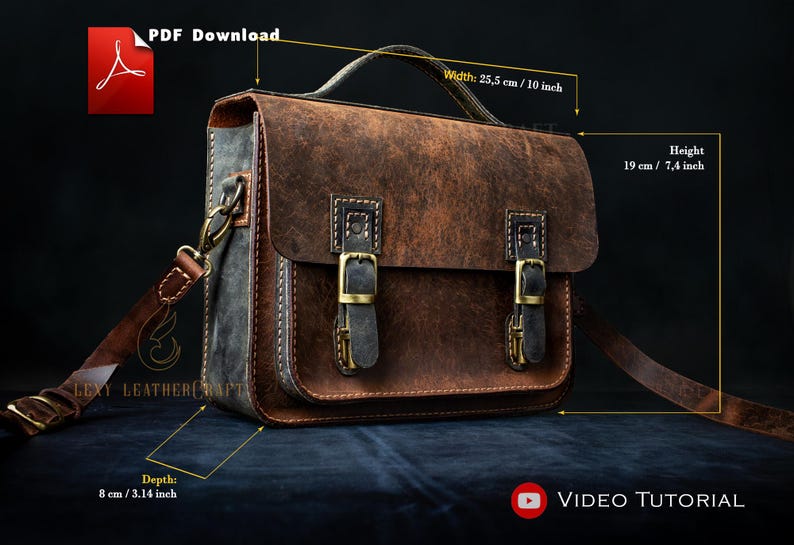 Leather Bag Pattern - Leather Bag Template - Leather DIY - Shoulder Bag ...