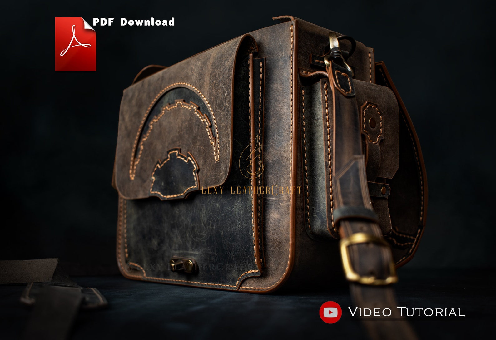 Steampunk Gear Crossbody Bag Pattern - Leather Satchel PDF Template ...