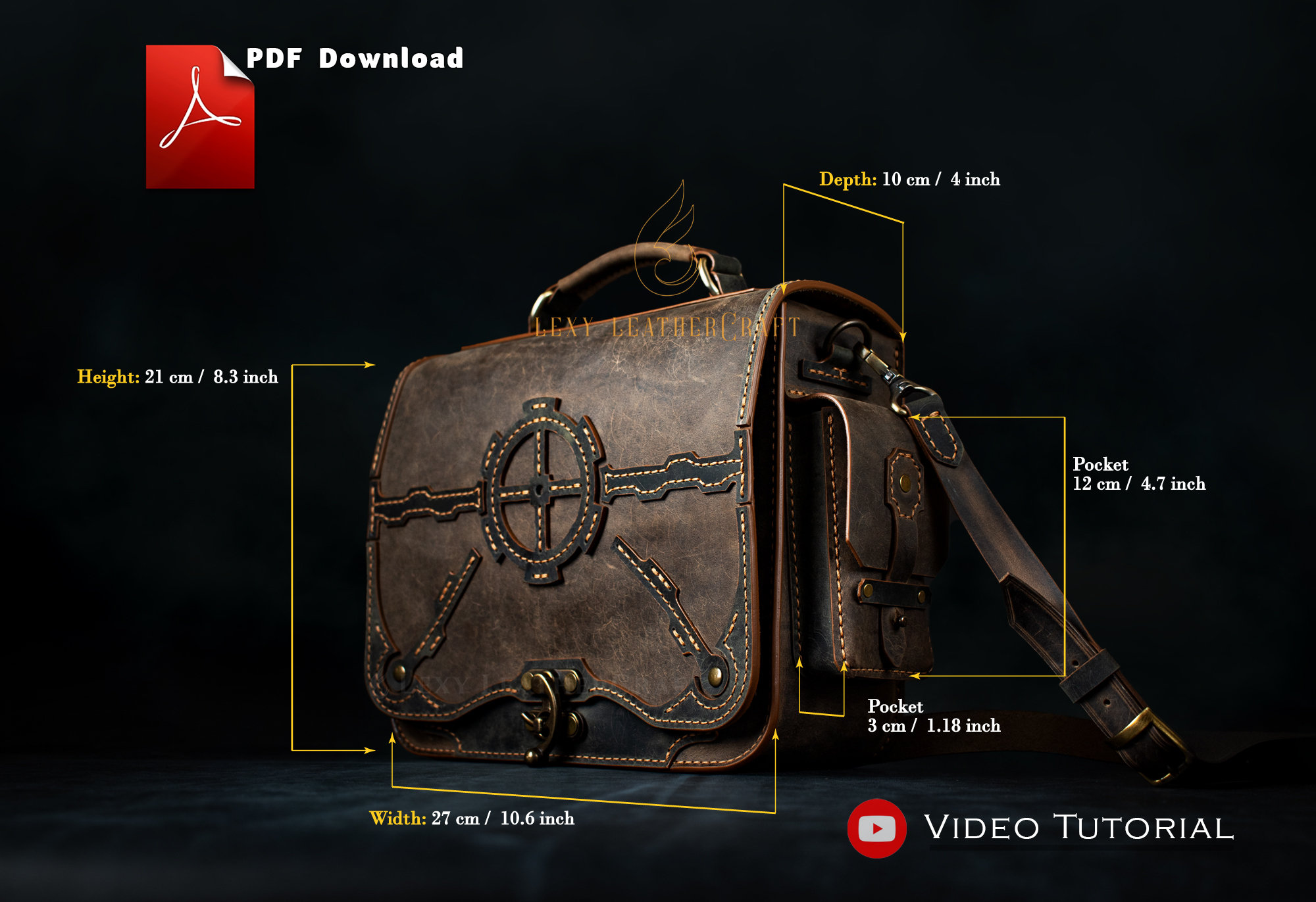 Steampunk Gear Crossbody Bag Pattern - Leather Satchel PDF Template ...
