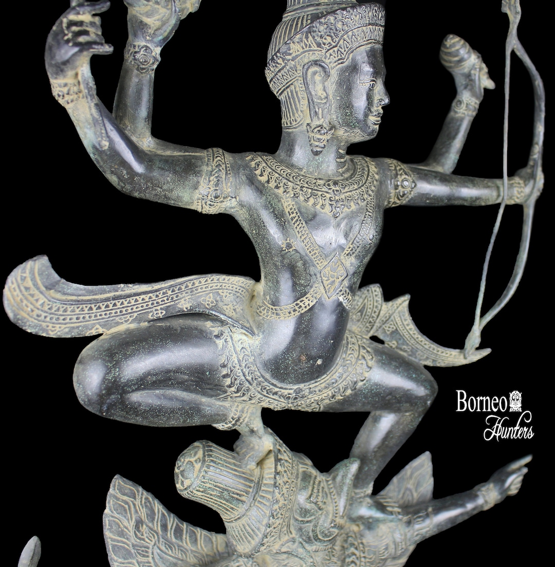 Vishnu Riding on Garuda Antique Cambodian Style Statue of Vishnu Riding ...