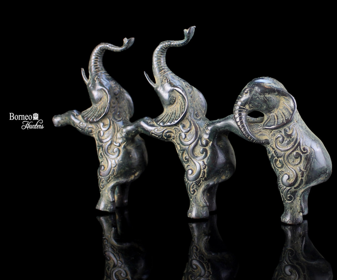 10.2" Bronze Elephant Happy Elephant Elephant Family Sculpture Raised ...
