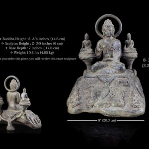 8.75" Antique Bronze Buddha on Lava Stone Base With Two Meditating ...