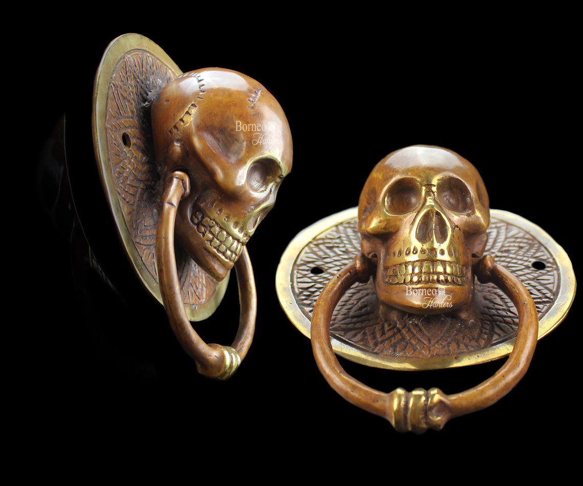 Skull Knocker Door Knocker Skull Sculpture in Brass Skeleton - Etsy