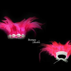 Real Feathers Armband Tribal Armlet Rose Pink Beaded Shells Woven ...