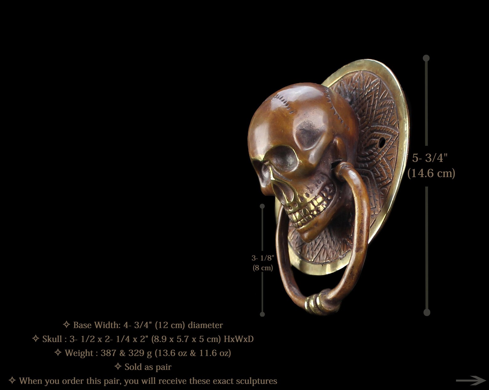 Skull Knocker Door Knocker Skull Sculpture in Brass Skeleton - Etsy