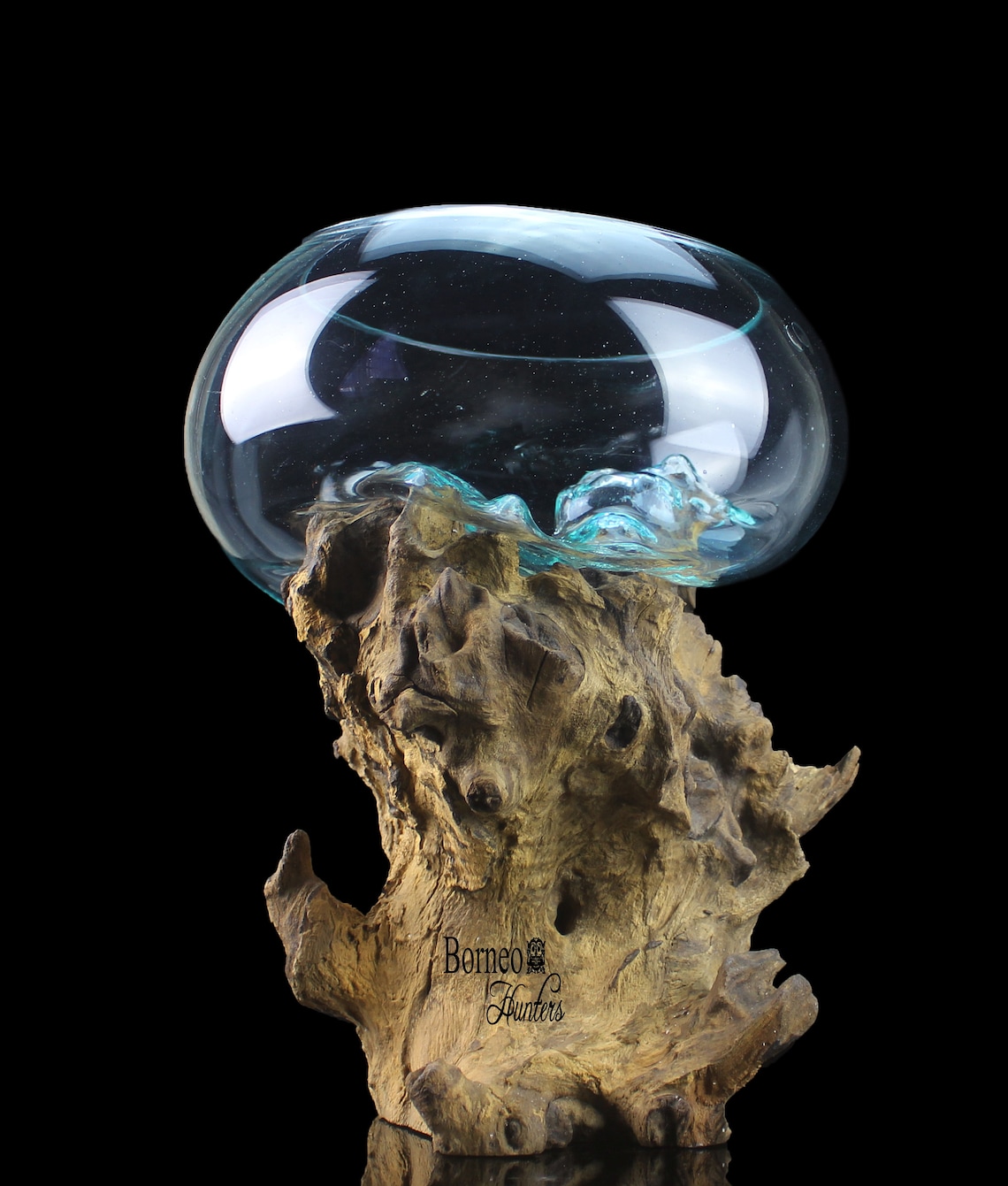 Molten Glass on Wood Base. Terrarium/fish Bowl/vase Unique | Etsy