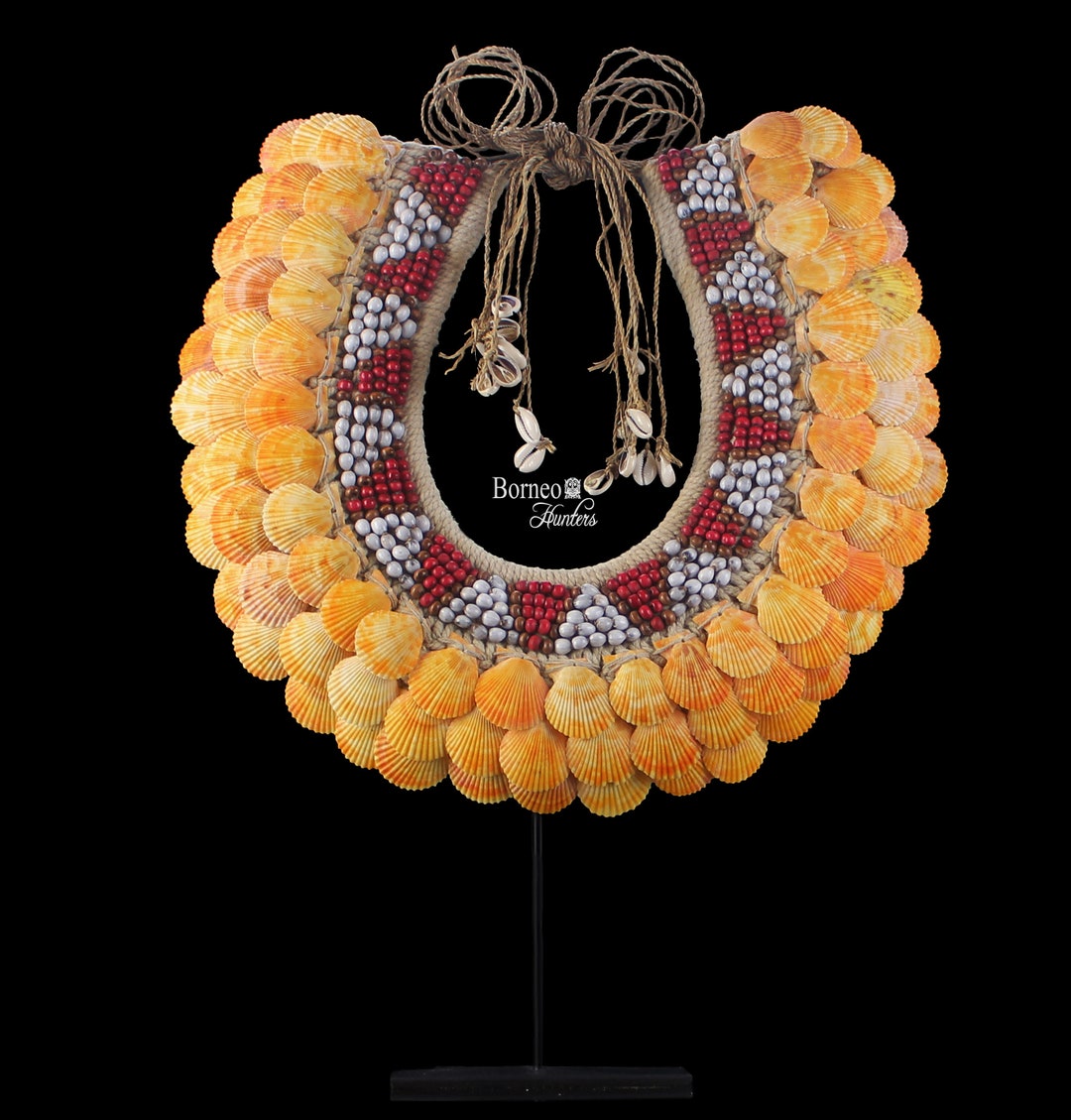 Yellow Ribbed Shells Necklace With Seeds and Beads Natural Colored ...