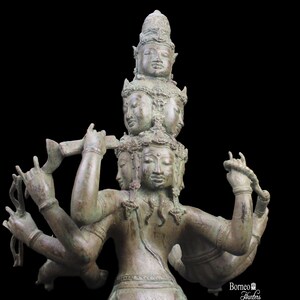 33.4" Dancing Shiva Nine Faced Ten Armed, Bronze Shiva Indonesian Style ...