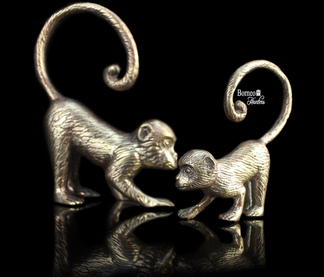 Two Vintage Brass MONKEYS 6.1 & 4" Monkey Figurines; Charming Monkeys ...