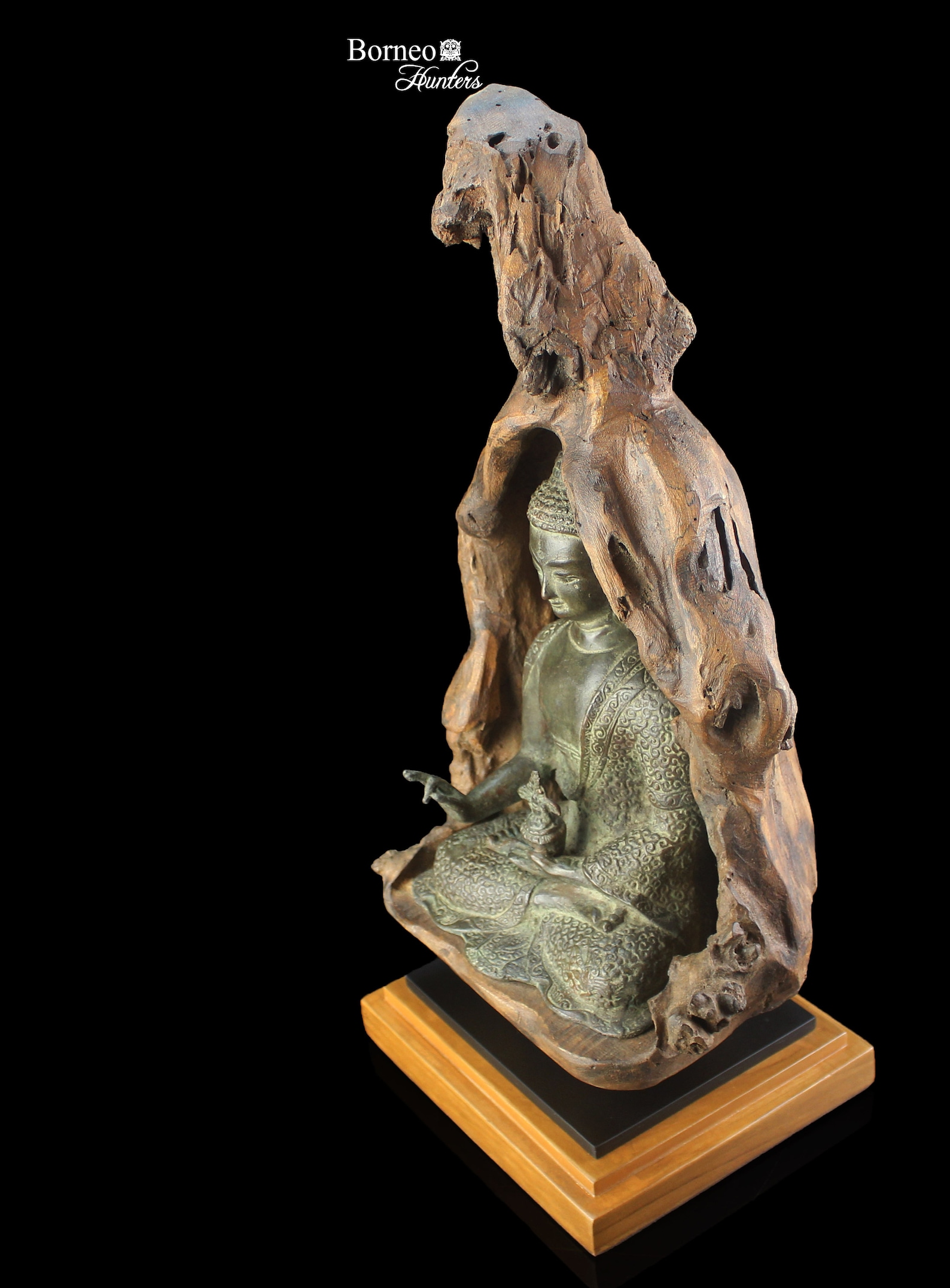 Bronze Healing Buddha in Natural Wood 49CM Medicine Buddha With Alms ...