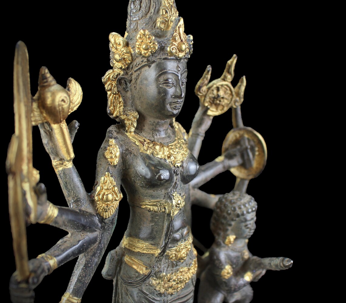 Bronze Devi Durga on Buffalo Statue 34CM Eight Armed Durga - Etsy