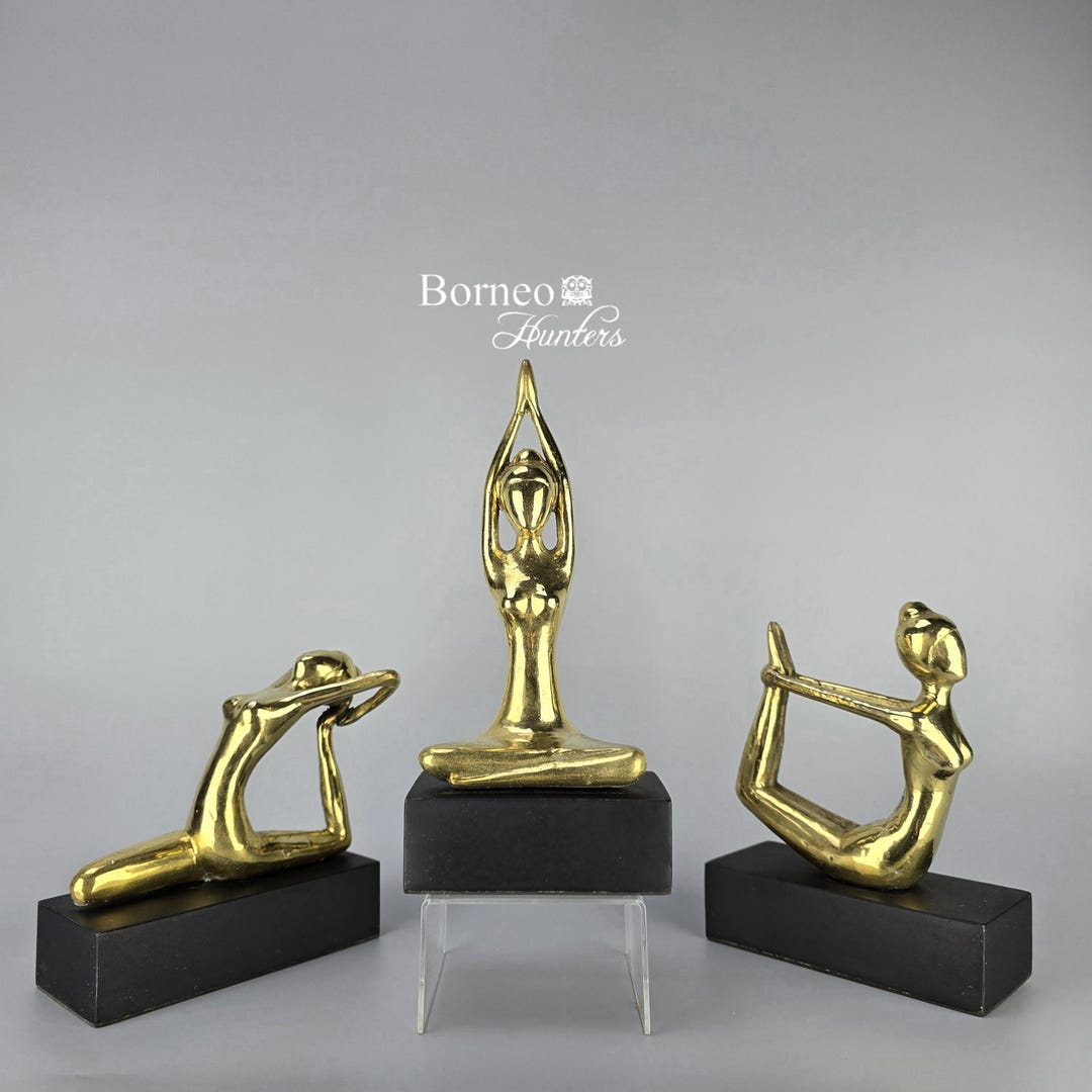 Brass Yogini Sculpture: Modern Yoga Pose Art on Wooden Base - Etsy