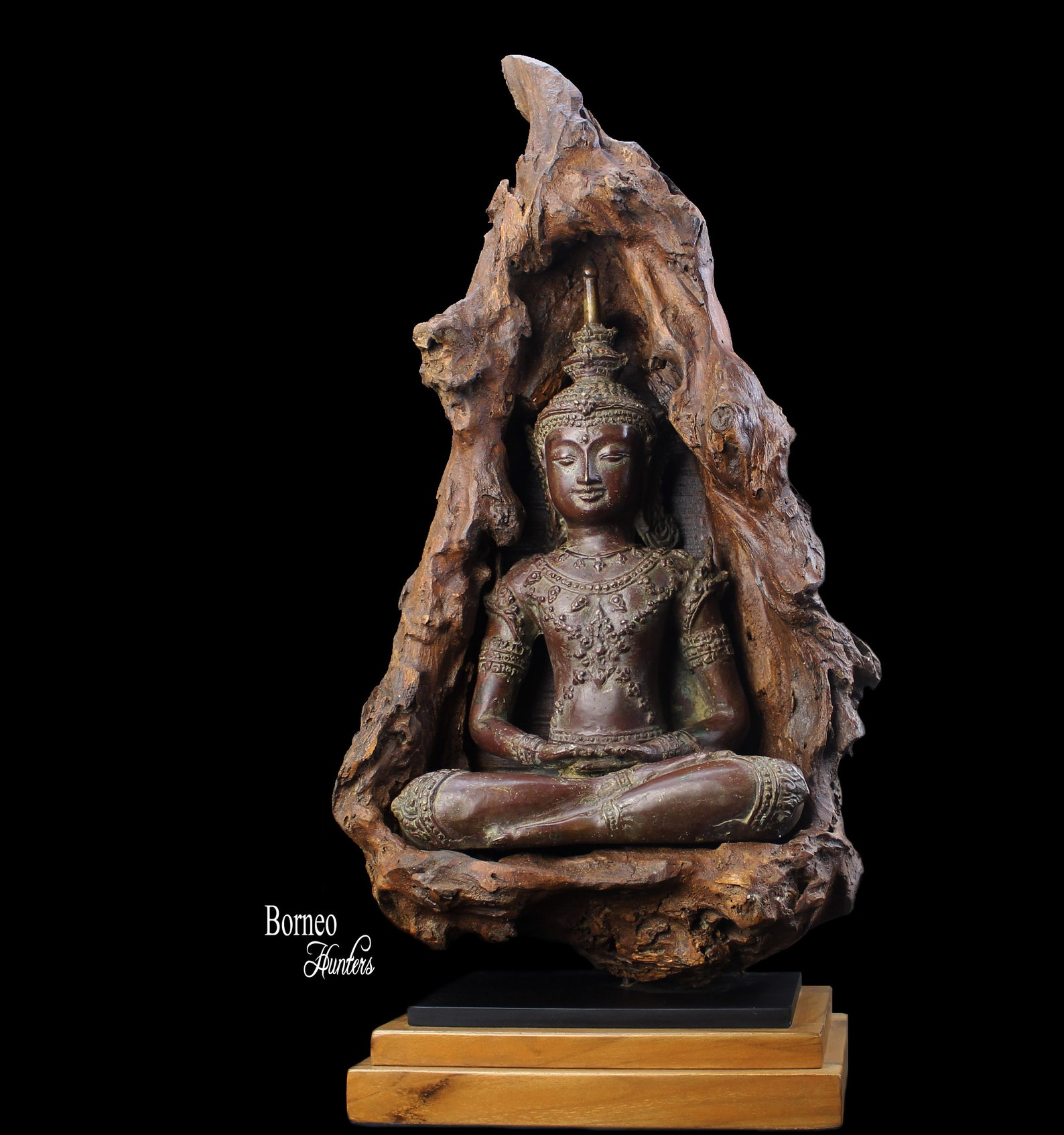 24 Royal Thai Buddha Statue Encased in Natural Wood, Sitting Buddha in ...