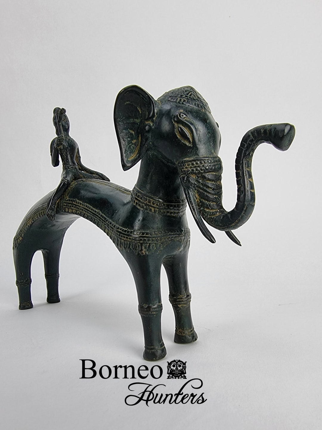 Elephant With Mahout Sculpture 12x7.5" Bronze Traditional Javanese ...