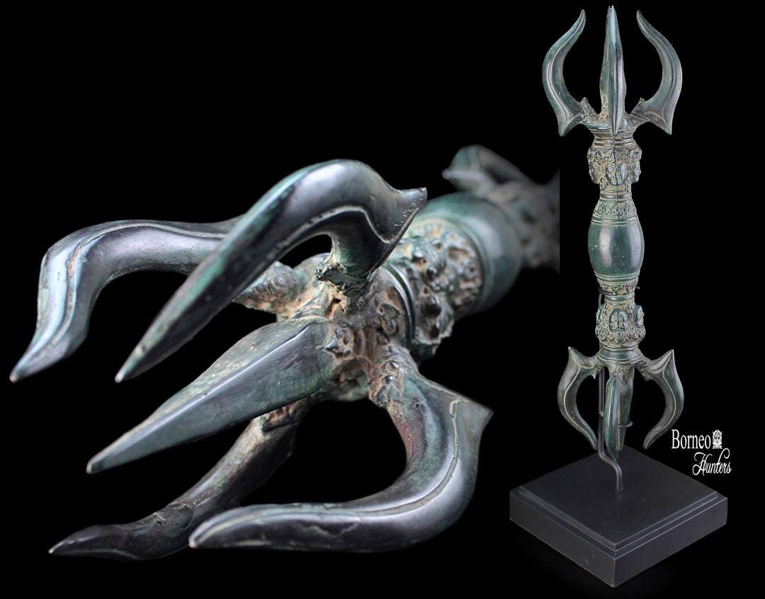 LARGE Vajra 23" Dorje on Base, Bronze Thunderbolt PUJA Symbolic Tool of ...