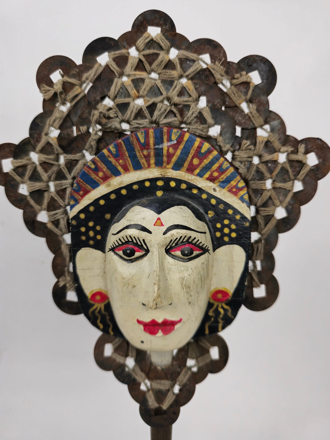 Dance Mask From Bali Indonesia Wood Old Coins 14.2x7" - Etsy