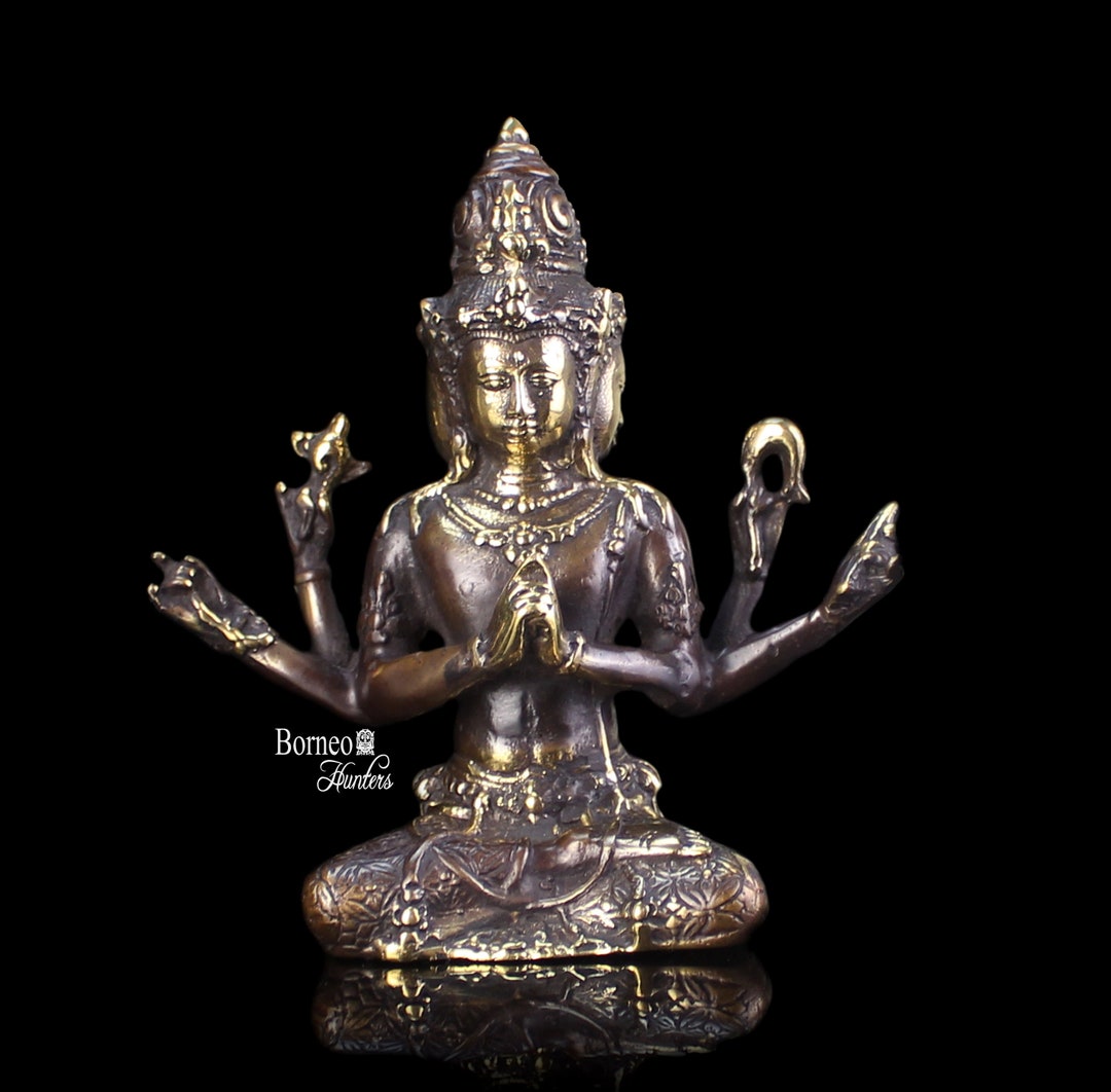 Six Arms Three Faced Hindu Dattatreya Statue 4.5 Bronze Datta the ...