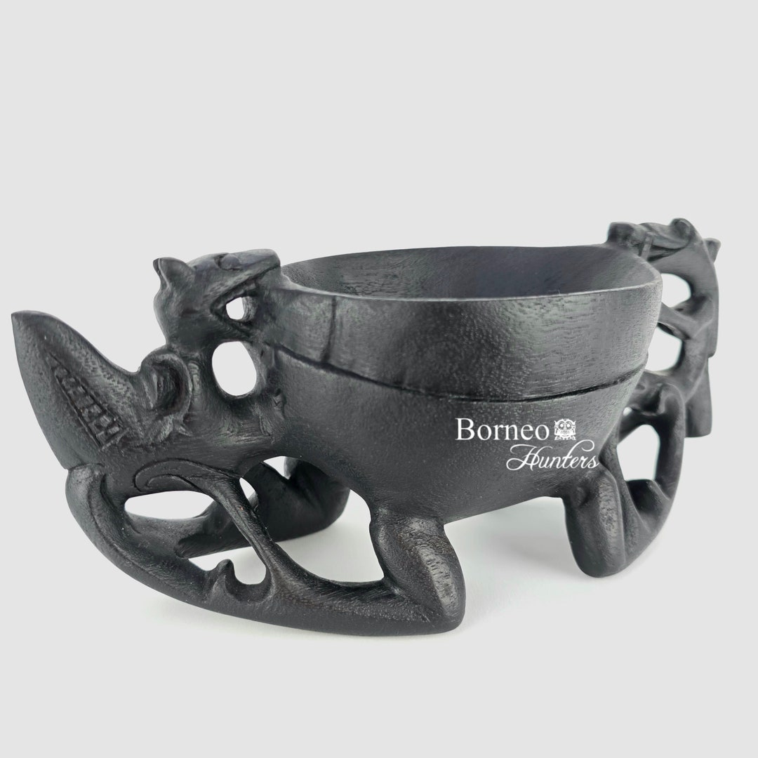 Borneo Dayak Chief Bowl, Kayan Ironwood Ritual Bowl Mythological Aso ...