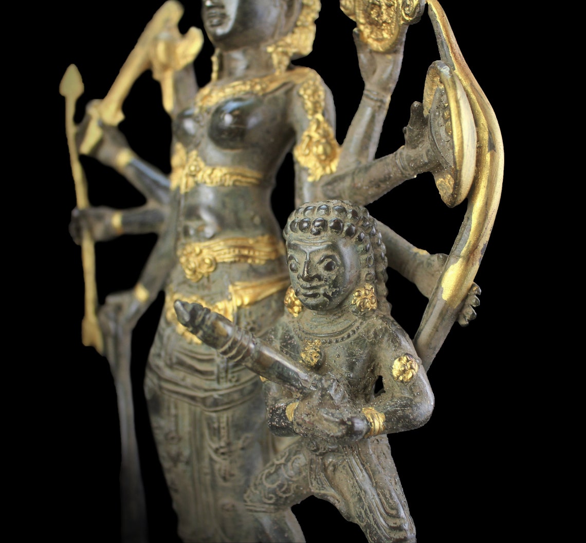 Bronze Devi Durga on Buffalo Statue 34CM Eight Armed Durga - Etsy