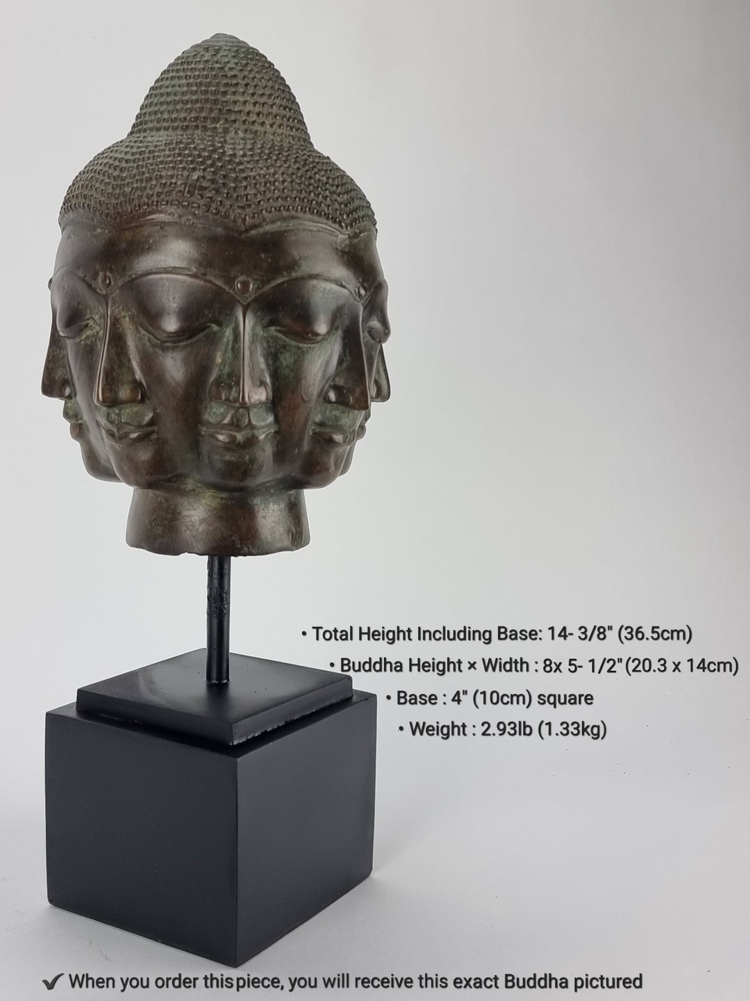 36.5cm Eight Faced Buddha Head Sculpture on Base. Depiction of Lord ...