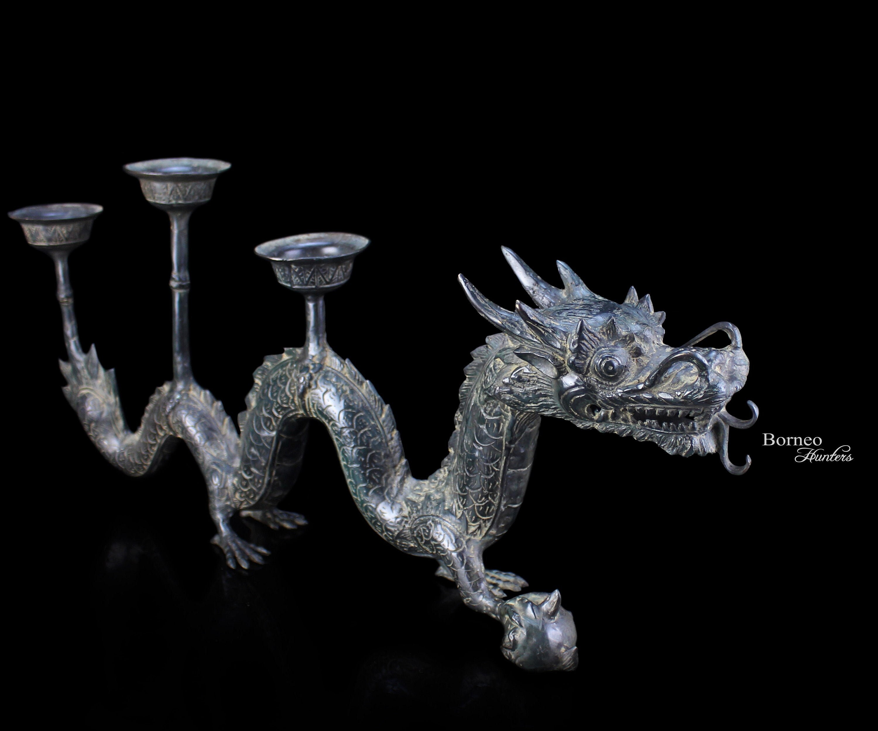 Vintage Bronze Dragon Candelabra: Hand-cast Chinese Regency Decor - Etsy
