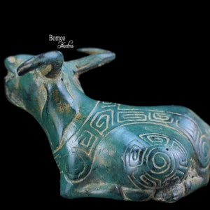 Goat Figurine Mini 5x5.4cm Bronze Goat Sculpture Chinese Lattice Design ...