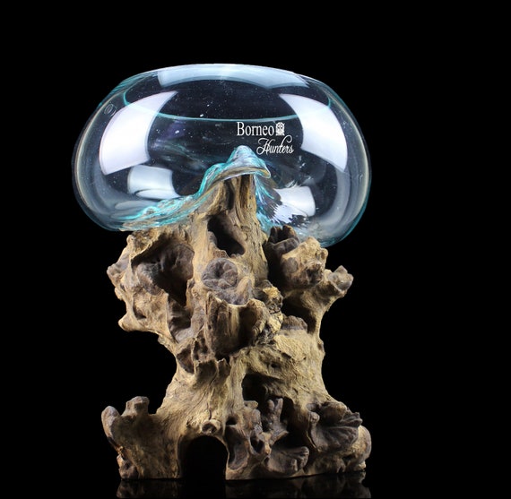 Molten Glass on Wood Base. Terrarium/fish Bowl/vase Unique | Etsy