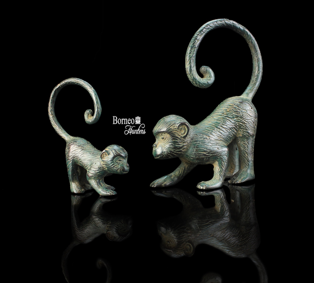 Two Little Bronze MONKEYS 6.25 & 4" Monkey Figurines; Charming Monkeys ...