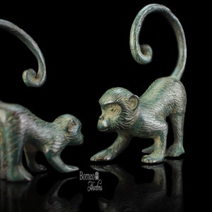 Two Little Bronze MONKEYS 6.25 & 4" Monkey Figurines; Charming Monkeys ...