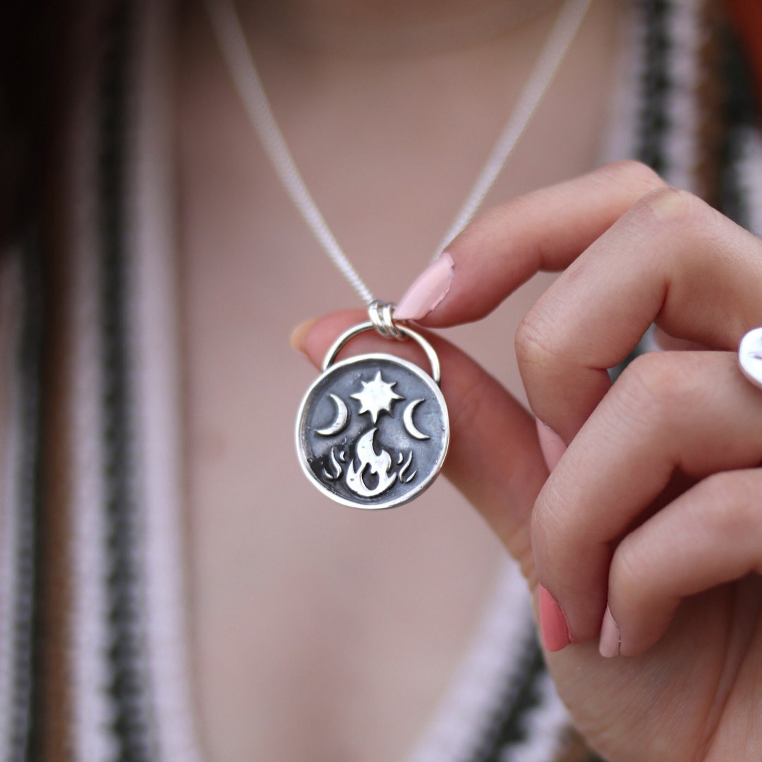 Summer Solstice Pendant, Sun Moon Necklace, Sterling Silver Fire ...