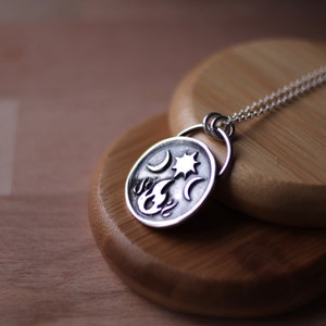 Summer Solstice Pendant, Sun Moon Necklace, Sterling Silver Fire ...
