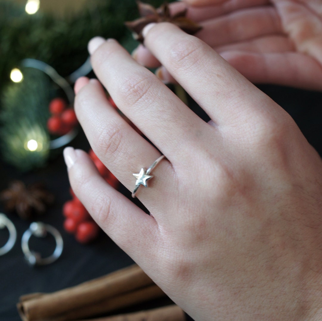 Thin Silver Star Rings, Beautiful Rotating Star Ring for Women, Sterling Silver Rings, Celestial ...