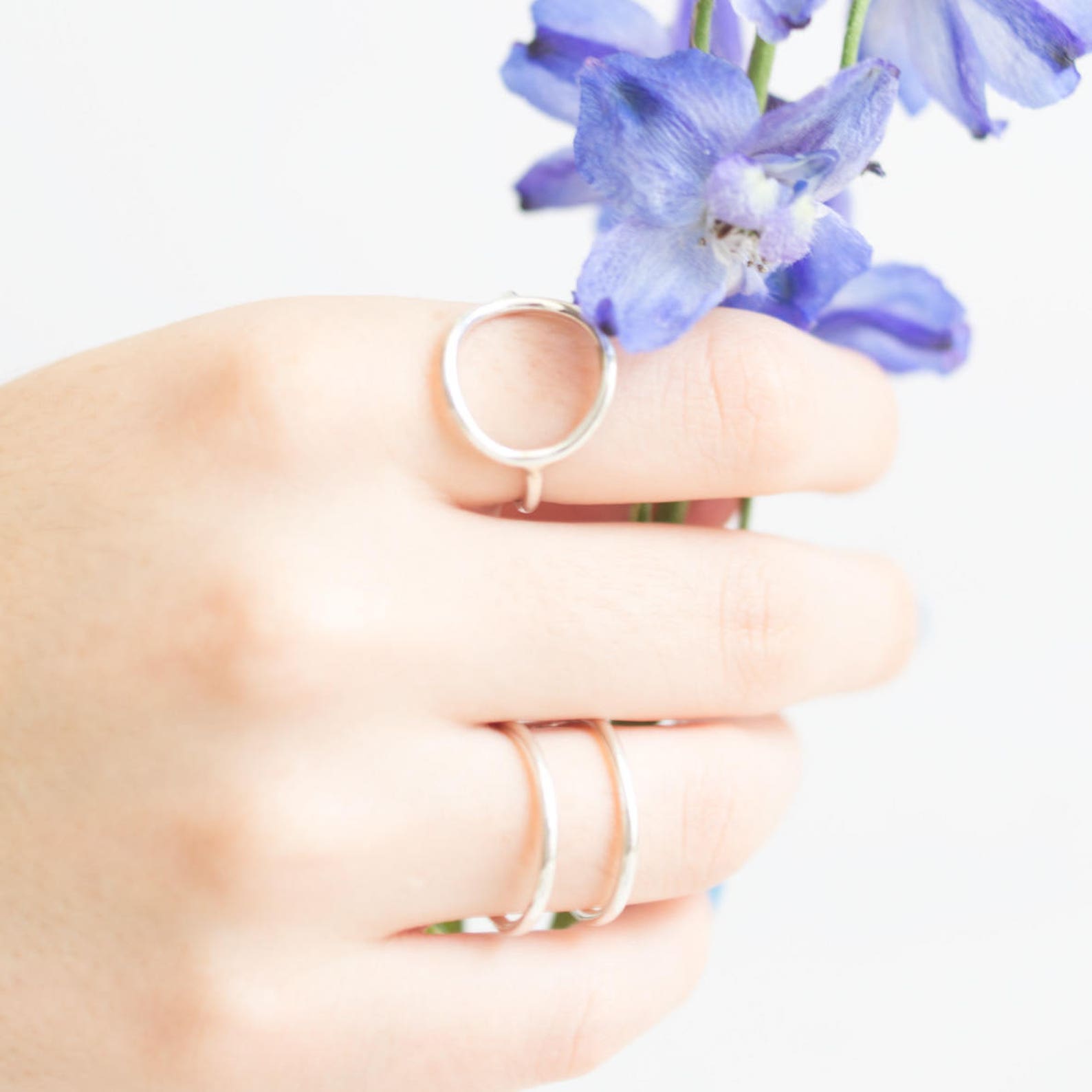 Sterling Silver Open Circle Rings for Women, Minimal Jewelry, Full Moon ...