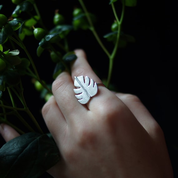 Tropical Leaf Silver Rings for Women Monstera Leaf Ring - Etsy