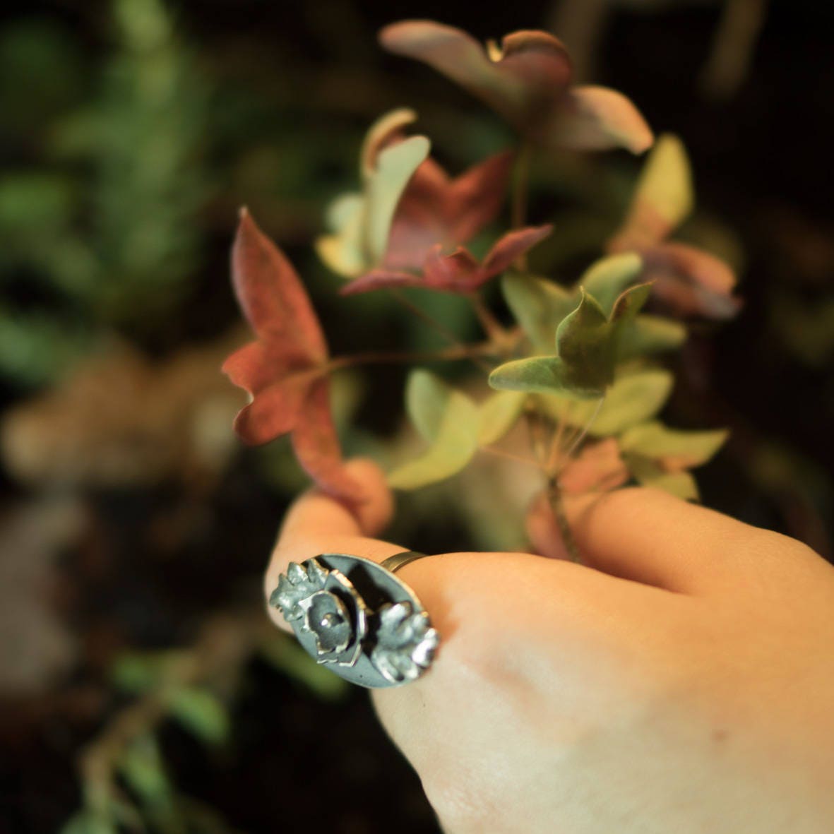 Flower with leaf ring floral silver rings for women nature | Etsy