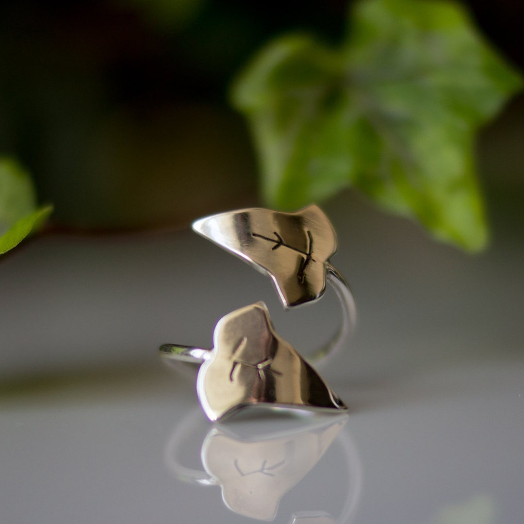 Leaf Silver Rings for Women, Natural Ring, Adjustable Ring, Ivy Leaf ...